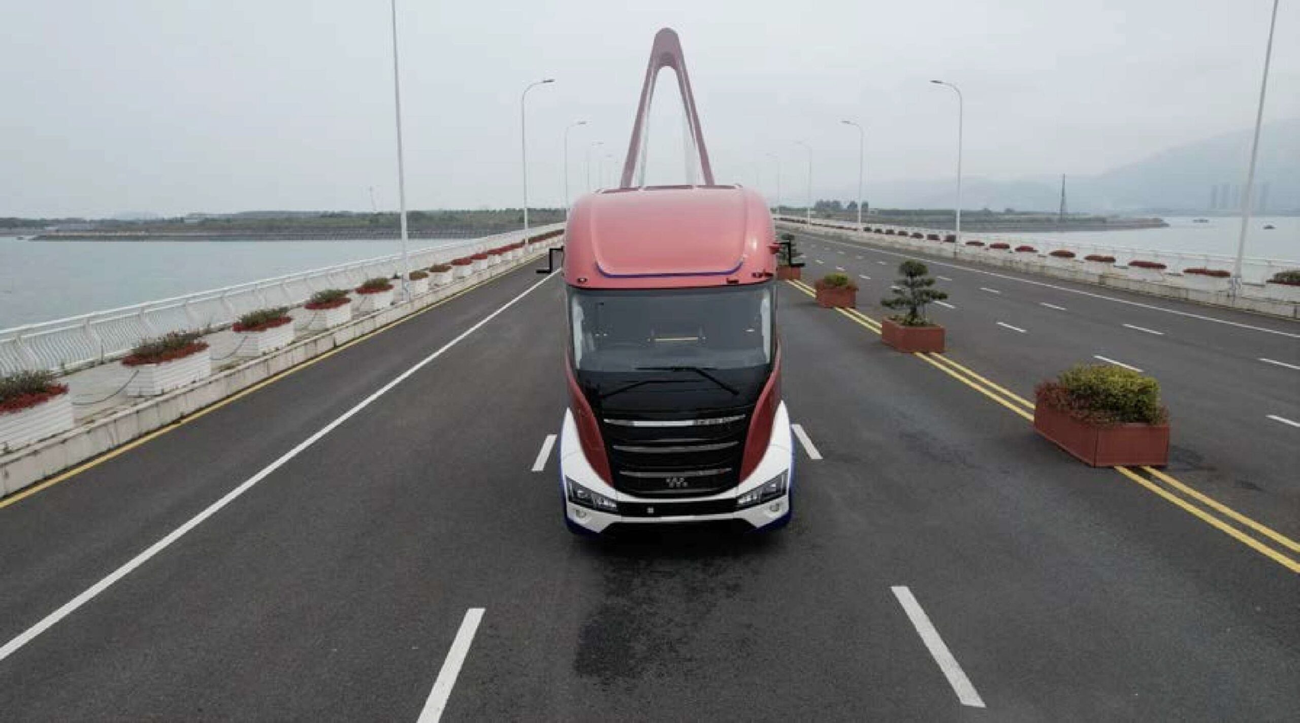 Aerial drone footage of the hydrogen-powered ‘Taurus’ truck. – pv ...